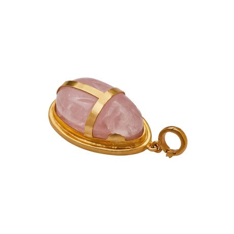 Rose Quartz Scarab Pendant in Yellow Gold