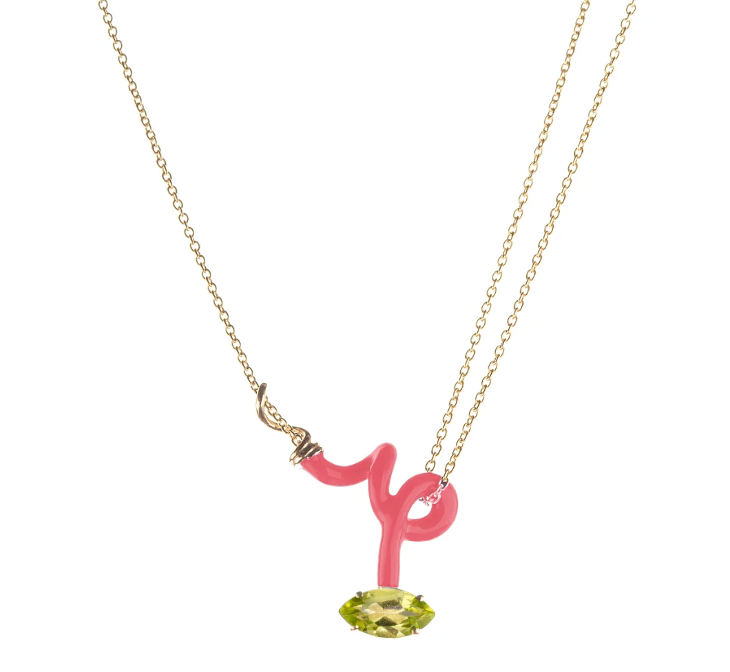Hot Pink Baby Vine Curl Necklace with Peridot