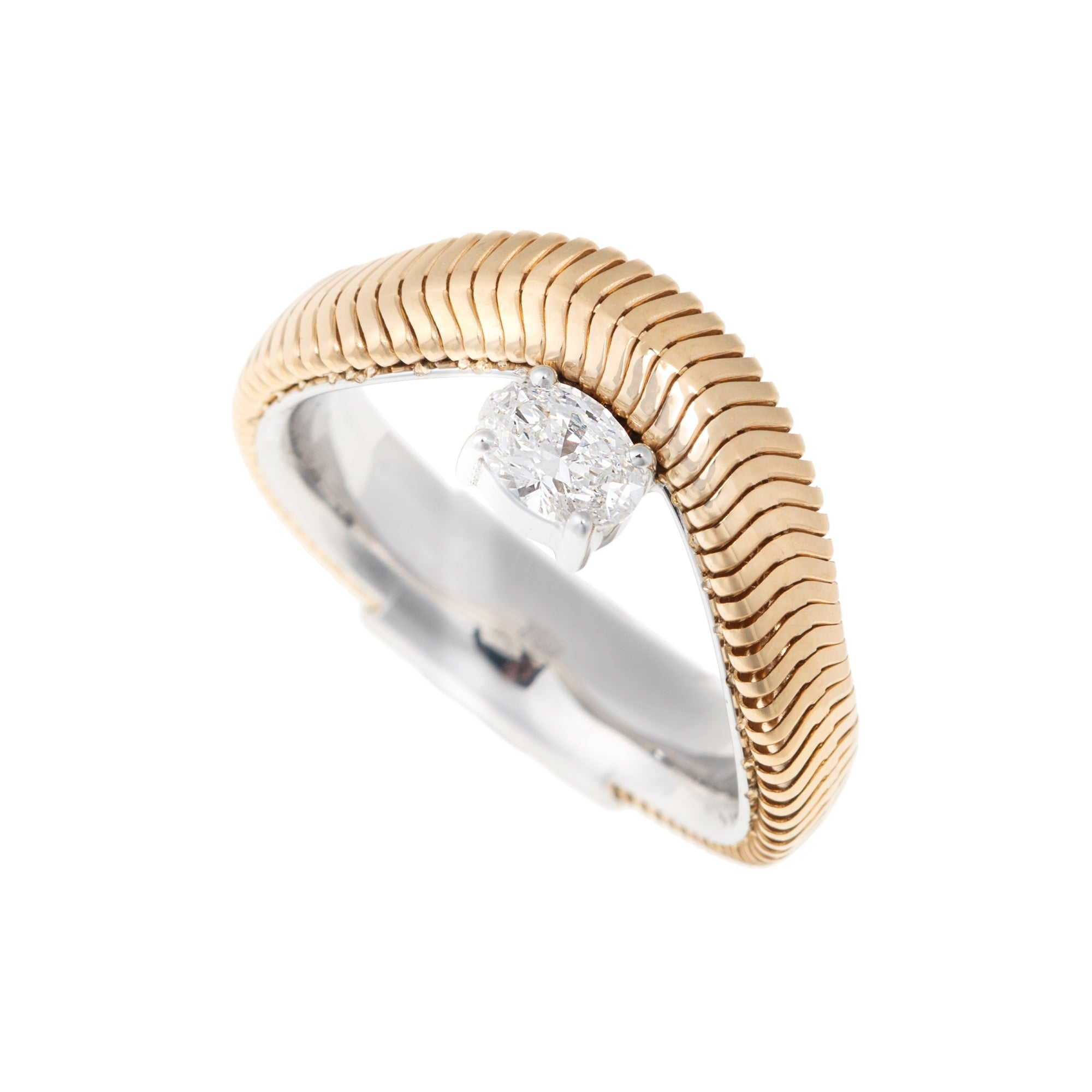 Oval Cut White Diamond Feelings Ring in Yellow Gold